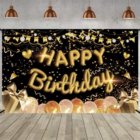 Buy Lovyan Happy Birthday Backdrop Banner Extra Large Fabric Black Gold
