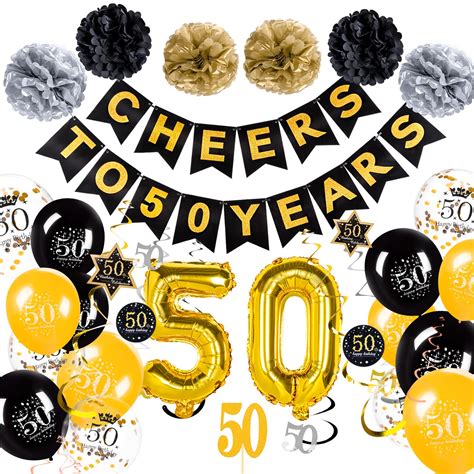 50th Birthday Decorations Men Black And Gold Birthday Decorations Happy