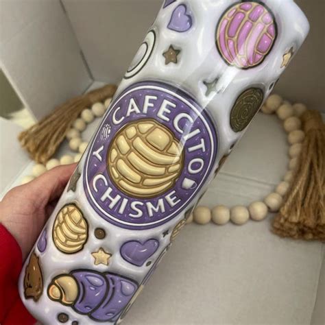 3d Inflated Cafecito Y Chisme Tumbler Wrap Png 3d Puff Pan Dulce 20oz