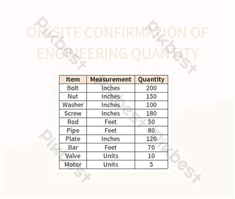 On Site Confirmation Of Engineering Quantity Excel Template Free Download Pikbest