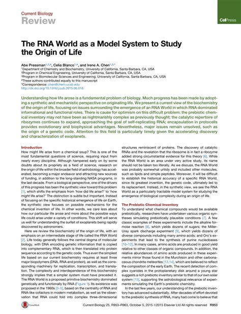 Pdf The Rna World As A Model System To Study The Origin Of Life