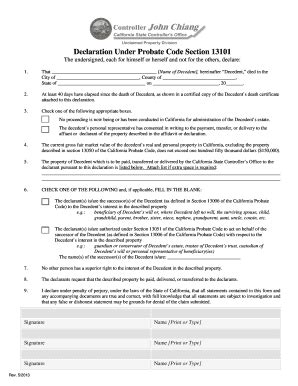 Fillable Online Sco Ca Declaration Under Probate Code Section 13101 The Undersigned Each For