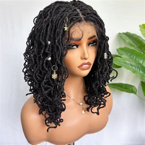 Soku Short Curly Faux Locs Full Lace Wig 14 Inch Natural