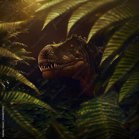 Stunning Photorealistic Illustration Of Tyrannosaurus Rex Hiding In The