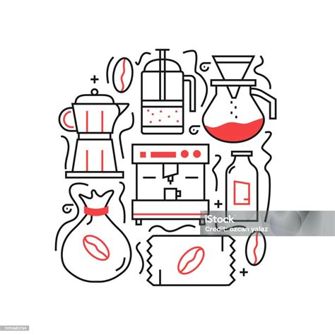커피 디자인을 편집할 수 있으며 색상을 변경할 수 있습니다 창의력 아이콘의 벡터 세트 커피 나무 커피 콩 라떼 모카 포트 커피