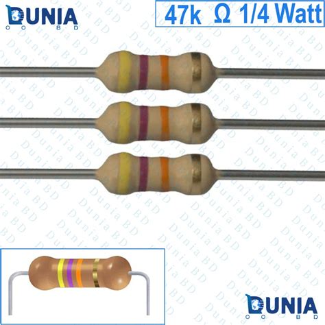 47k Ohm 1 4 Watt Quarter Watt Resistor ±5 47kΩ 47 Kohms 47000 Ohms Carbon Film Resistance