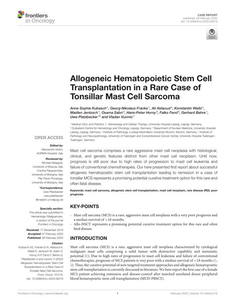 Pdf Allogeneic Hematopoietic Stem Cell Transplantation In A Rare Case