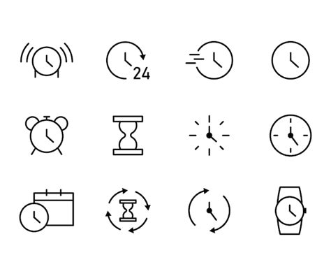 Icône De Ligne Noire Vectorielle Définie Le Temps Contour Symbole