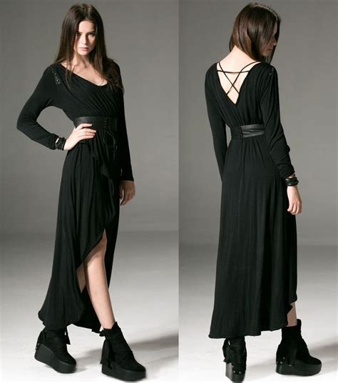Gothic Punk Rave Kleid Schwarz Asymmetrisch Kurz Lang Dress Black