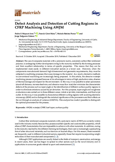 Pdf Defect Analysis And Detection Of Cutting Regions In Cfrp Machining Using Awjm Franck