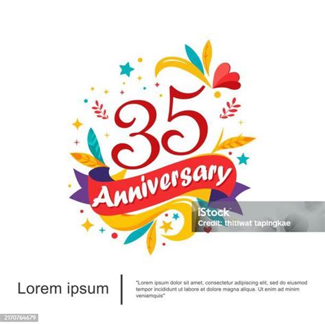35 주년 기념 엠블럼 로고 고립 화려하고 쾌활한 와 나뭇잎 리본 그리고 하얀 배경에 별들 웹 전단지 포스터 인사말에 대 한
