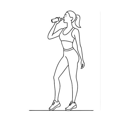 Premium Vector A Drawing Of A Woman Drinking From A Water Bottle