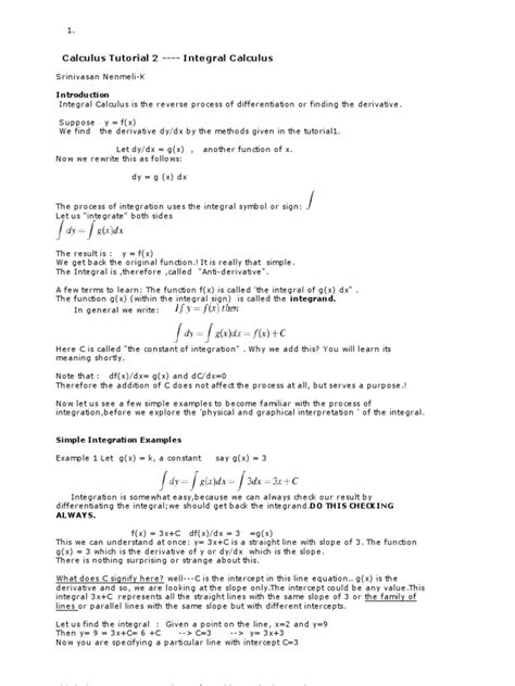 Calculus Tutorial2 Integrals Integral Mathematical Analysis