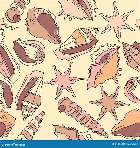 Seamless Pattern With Different Shells Stock Vector Illustration Of