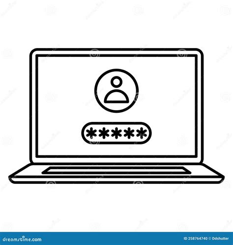 Flat Line Icon Concept Of Laptop With Password Notification Concept Of