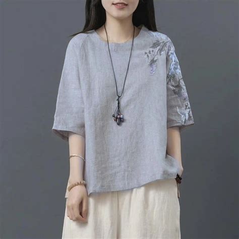 露比大尺碼女裝 夏季大尺碼短袖 棉麻上衣女刺繡寬松顯瘦遮肉夏季新款中式文藝復古短袖t恤薄 蝦皮購物