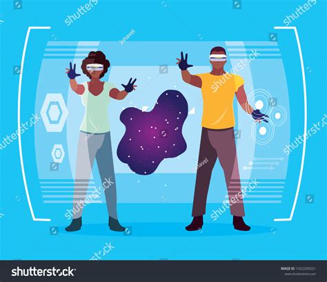 Man Woman Using Technology Augmented Reality Stock Vector Royalty Free