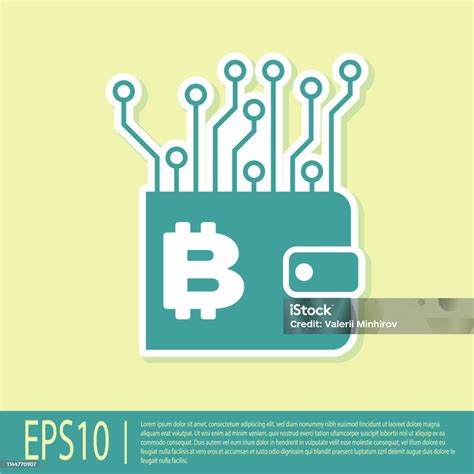 노란색 배경에 고립 된 녹색 암호 화폐 지갑 아이콘 지갑과 비트 코인 사인 마이닝 개념입니다 돈 지불 현금 지불 아이콘입니다 평면 디자인입니다 벡터 일러스트 개념에 대한