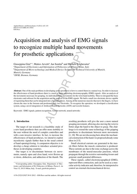 Pdf Acquisition And Analysis Of Emg Signals To Recognize Multiple Hand Movements For