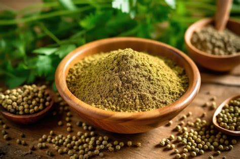 Premium Ai Image Coriander Powder On The Kitchen Professional
