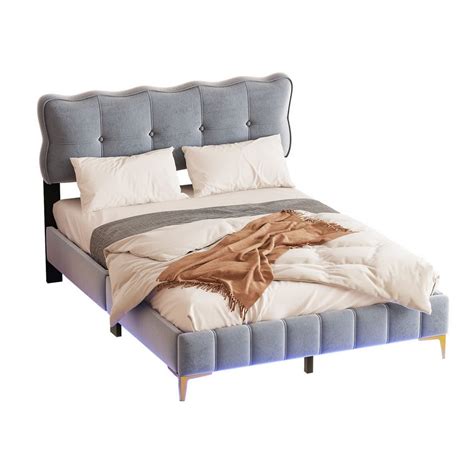 Flieks Polsterbett Led Beleuchtung Holzbett Doppelbett 140x200cm Samtstoff