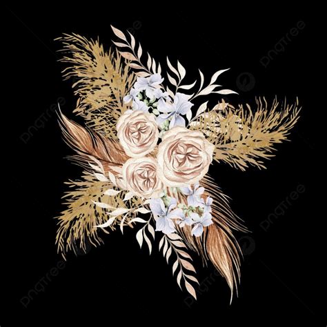 Boho 말린 꽃과 잎 수채화 꽃다발 Boho 말린 꽃과 잎 그림 수채화 꽃다발 사진 배경 및 무료 다운로드를위한 그림