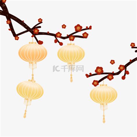 春节兔年中国新年镂空灯笼梅花装饰素材图片免费下载 千库网