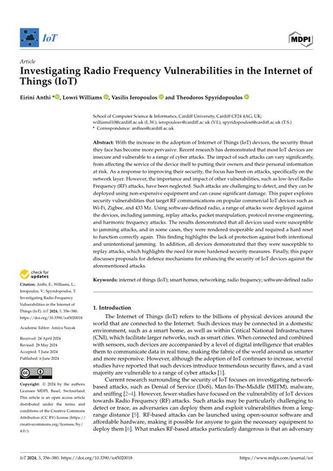 Pdf Investigating Radio Frequency Vulnerabilities In The Internet Of Things Iot