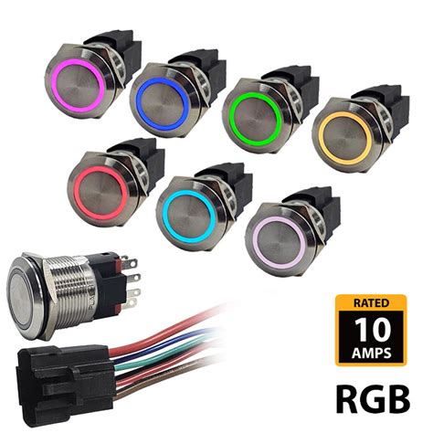 Marine Push Button Switch Rgb 10a Stainless Steel