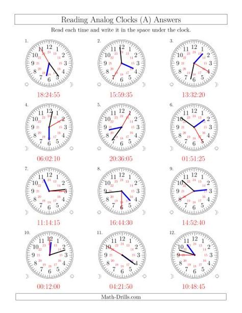 Reading Time On 24 Hour Analog Clocks In 5 Second Intervals Old
