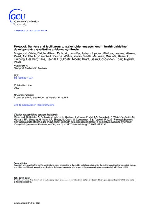 Pdf Protocol Barriers And Facilitators To Stakeholder Engagement In