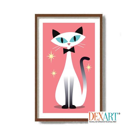 Siamese Cat Art Print Atomic Cat Wall Decor Cat Mom T Mid Century