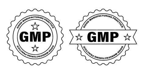 Gmp ラウンドバッジセット 適正製造基準を満たした製品の認定工業用ステッカー プレミアムベクター