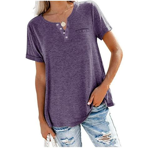 Bvofar Summer Casual Tops For Women 2025 Short Sleeve Button Notch V