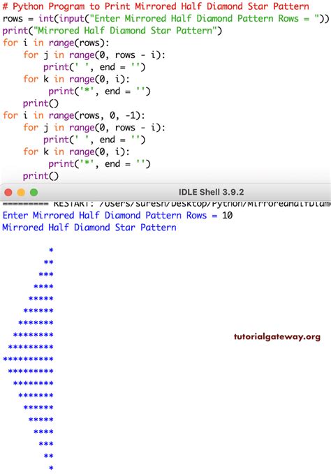 Python Program To Print Mirrored Half Diamond Star Pattern