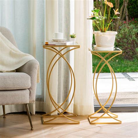 Glitzhome Gold Metal With Glass Accent Table Set Of 2 Gh1002202300