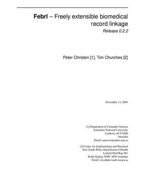 Fillable Online Users Cecs Anu Edu Febrl Freely Extensible Biomedical Record Linkage Fax Email