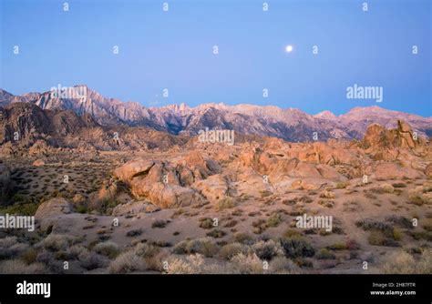 Alabama Hills National Scenic Area Lone Pine California Usa View By Moonlight Across Rocky