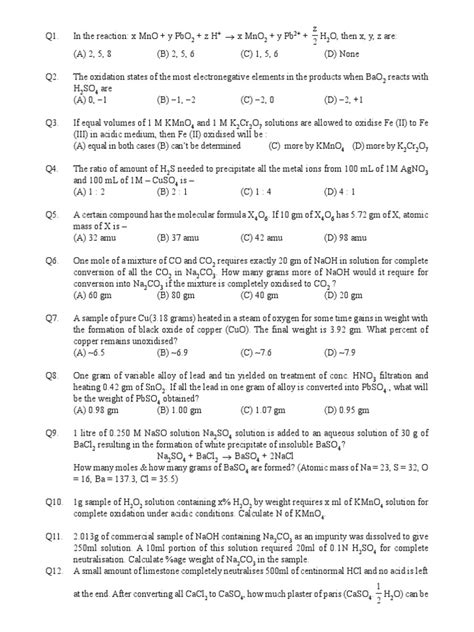 Misc Problem On Chemistry Pdf Acid Redox