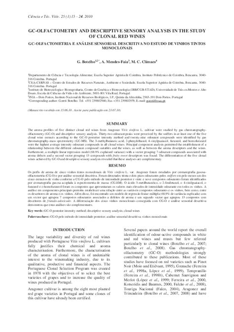 Pdf Gc Olfactometry And Descriptive Sensory Analysis In The Study Of Clonal Red Wines Gc