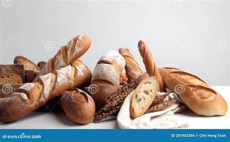 Different Types Of Bread On A White Background Baguettes Baguettes