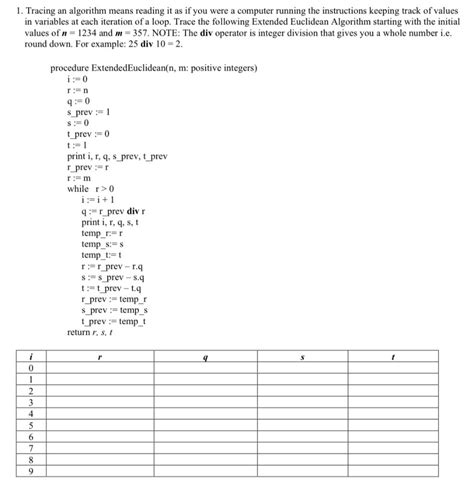 Solved 1 Tracing An Algorithm Means Reading It As If You