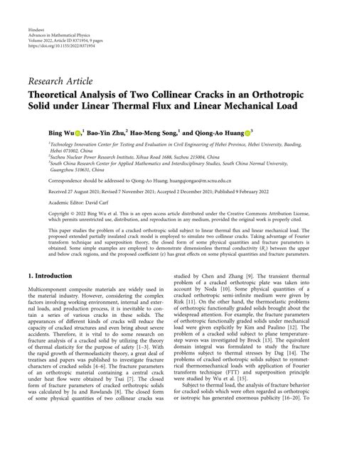 Pdf Theoretical Analysis Of Two Collinear Cracks In An Orthotropic Solid Under Linear Thermal