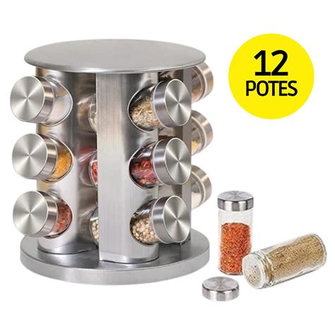 Porta Tempero Condimentos Suporte Cozinha Girat Rio Inox Potes Redondo Shopee Brasil