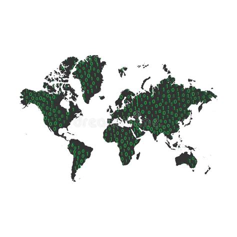 binary code data on world map stock vector illustration of atlas