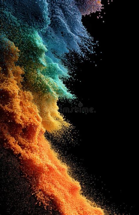 Colorful Particles Exploding On Black Background Creating Abstract Design Stock Illustration