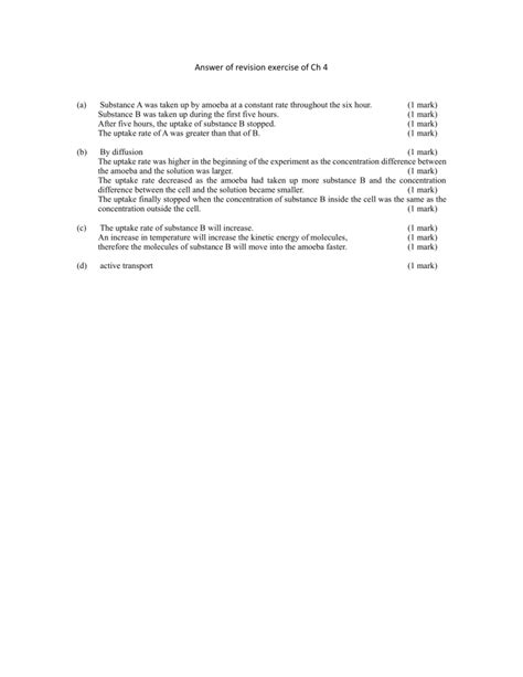 Amoeba Substance Uptake Revision Exercise Answer Key