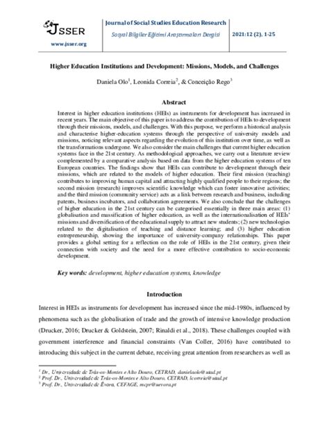 Pdf Higher Education Institutions And Development Missions Models And Challenges