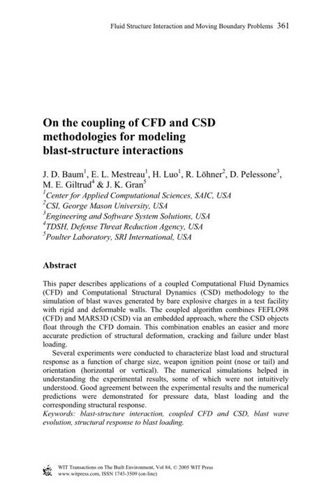 Pdf On The Coupling Of Cfd And Csd Methodologies For On The