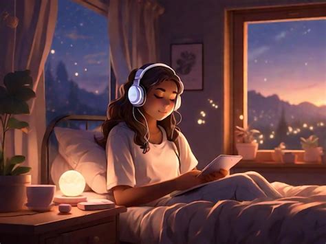 Premium Ai Image Sad Anime Girl Listening Music Lofi Night